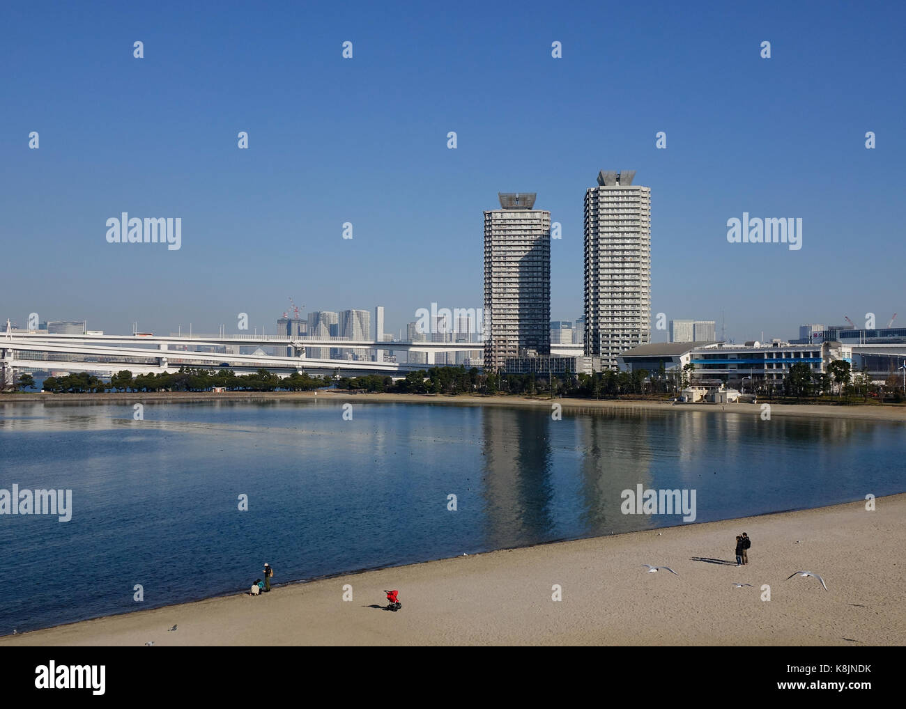 Tokyo, Japan - Jan 4, 2016. View of Tokyo Bay with modern buildings ...
