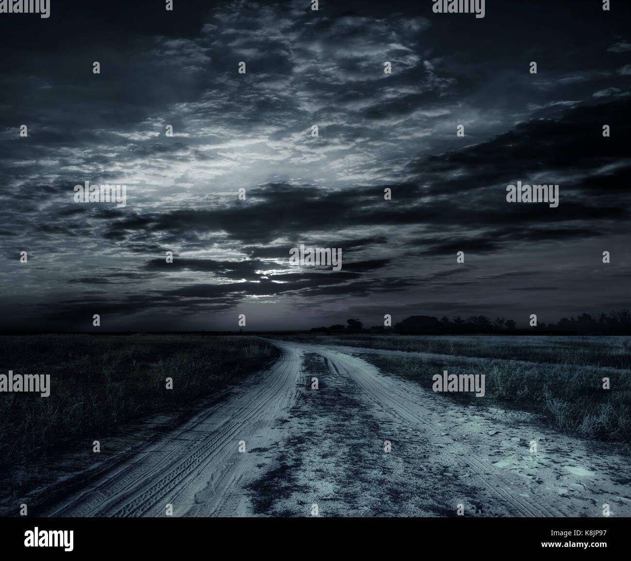 Country road at night with large moon hi-res stock photography and ...