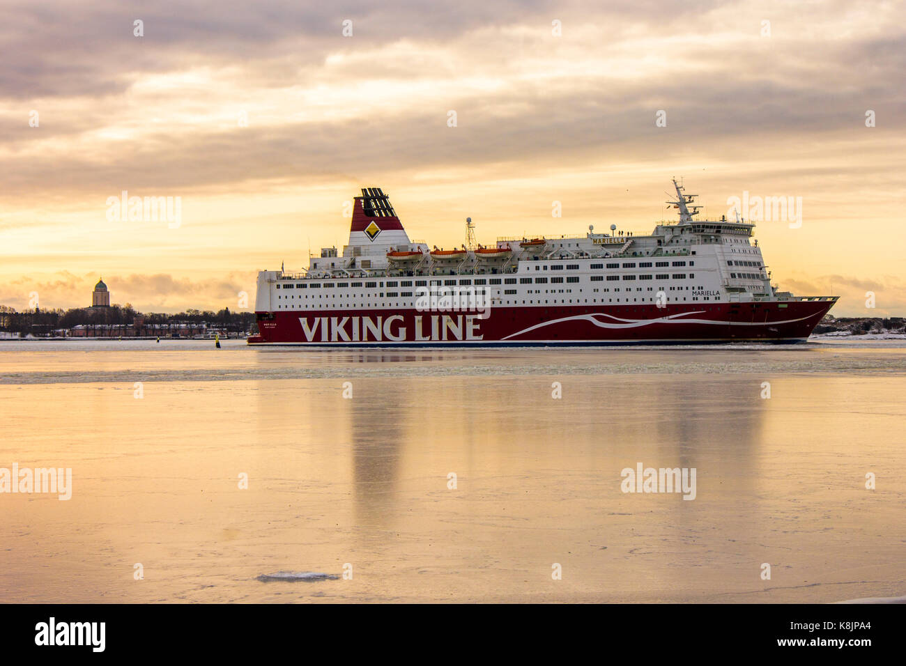Viking Line cruise arriving at the port of Helsinki, Finland, at dawn ...