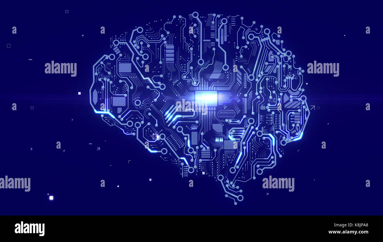 Futuristic 3d illustration of an android looking brain with sparkling ...