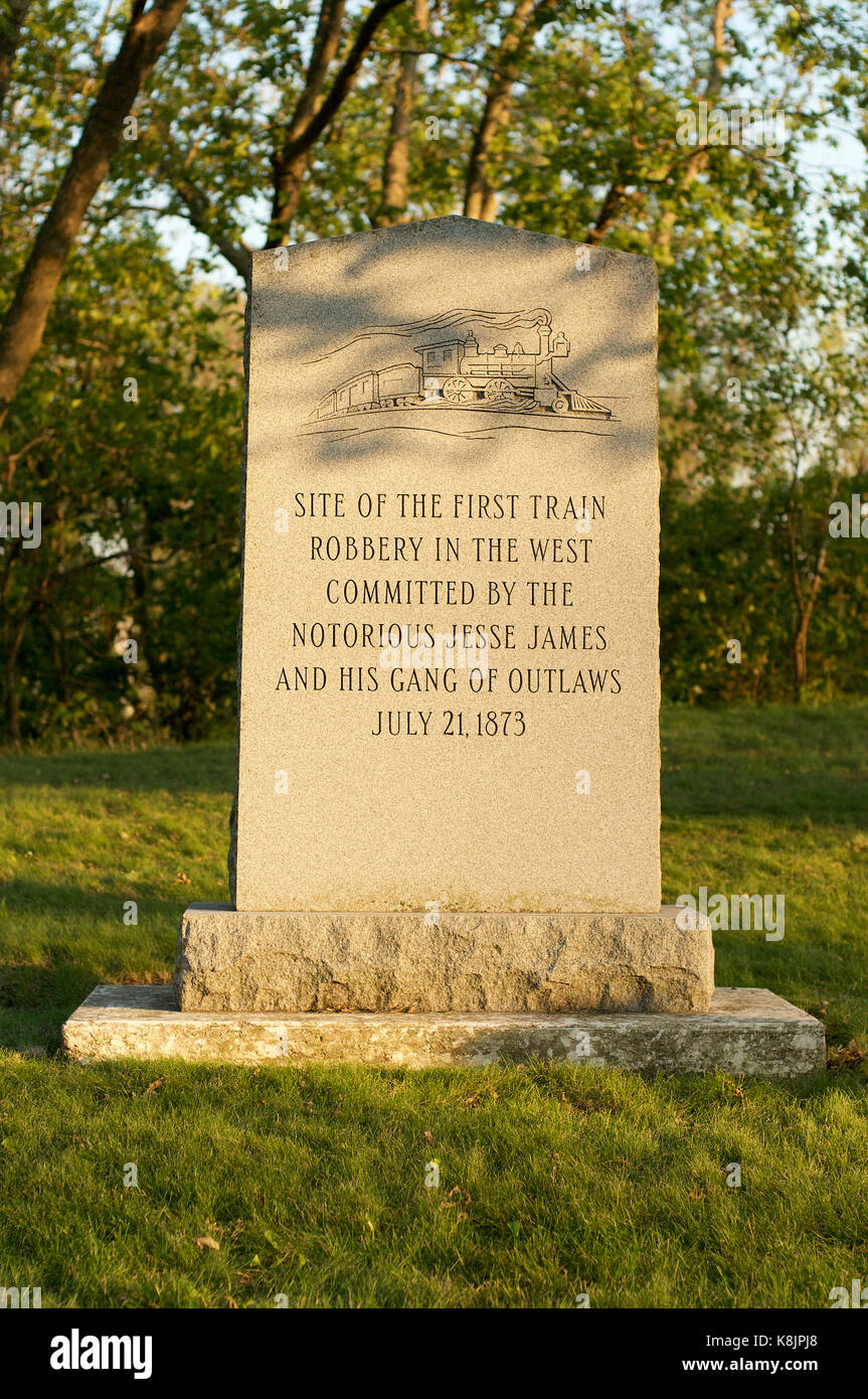 Memorial to Jesse James first train robbery at Adair, iowa, USA Stock ...