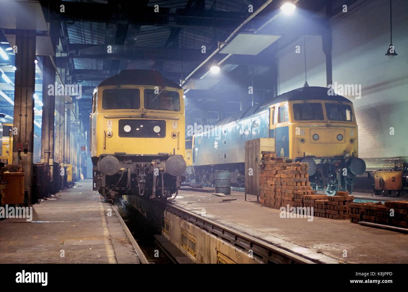 Two class 47 locomotives inside York Depot on a night Stock Photo - Alamy