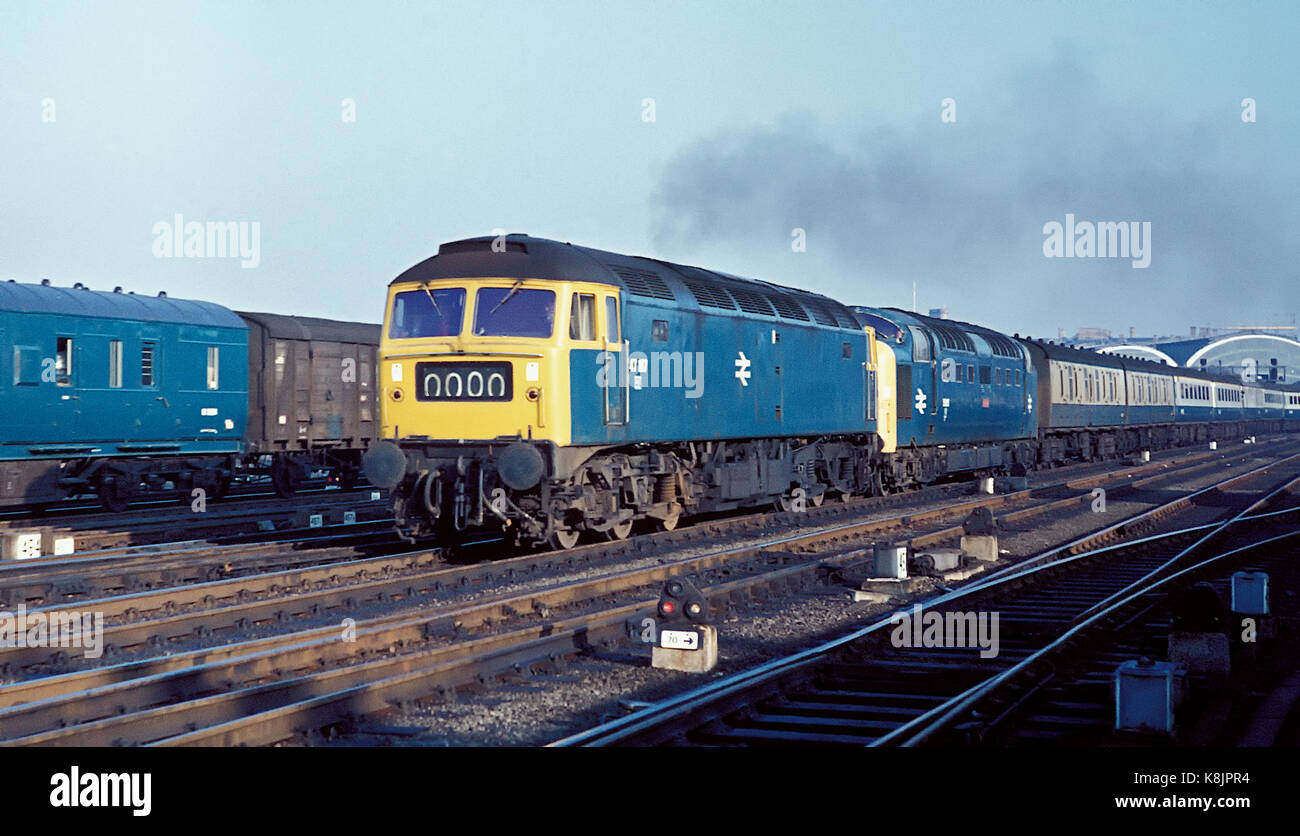 Class 47 locomotive assists a failed Deltic locomotive on a passenger ...