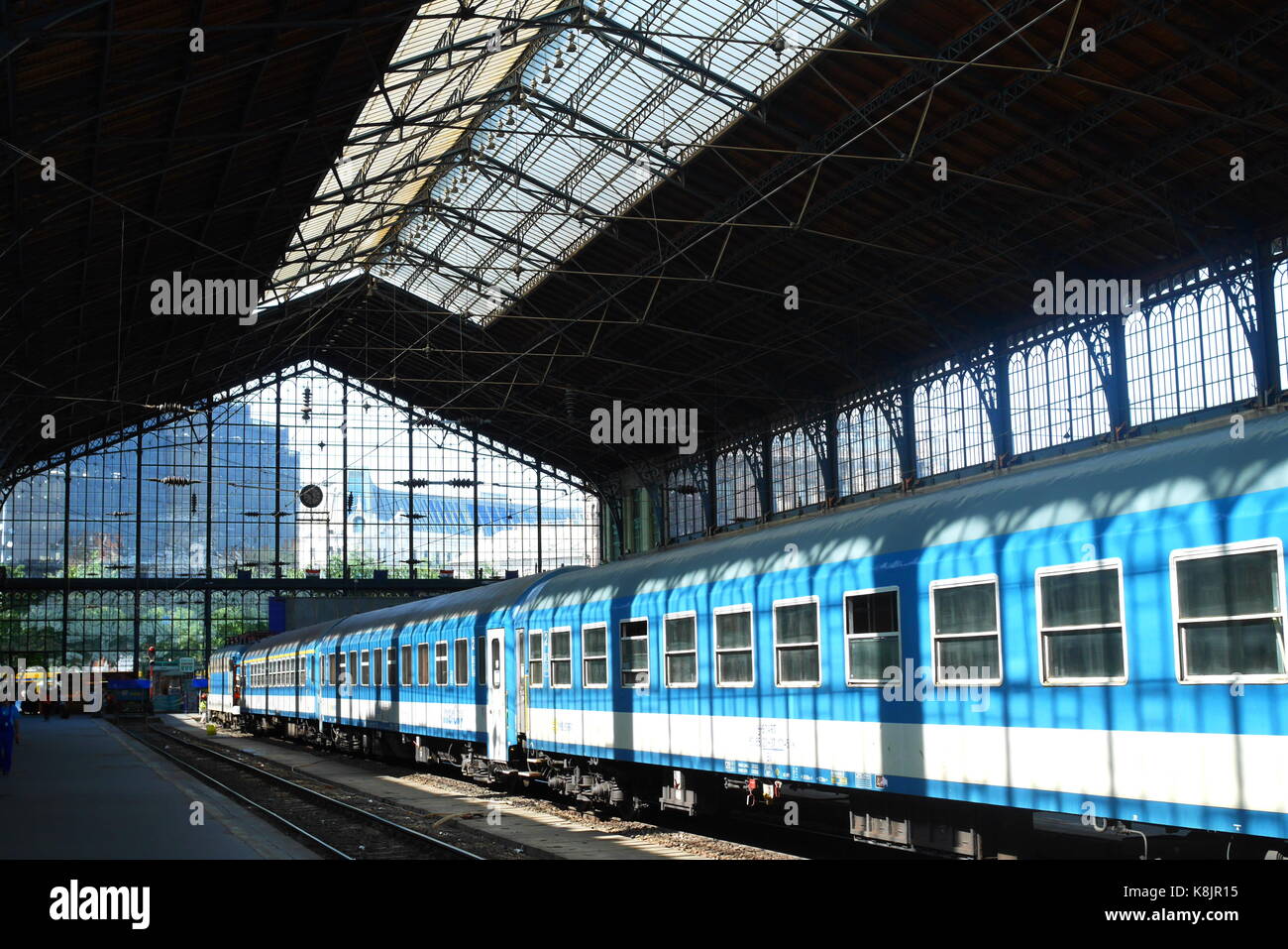 Train standing at a platform, Nyugati station, Budapest, Hungary Stock ...