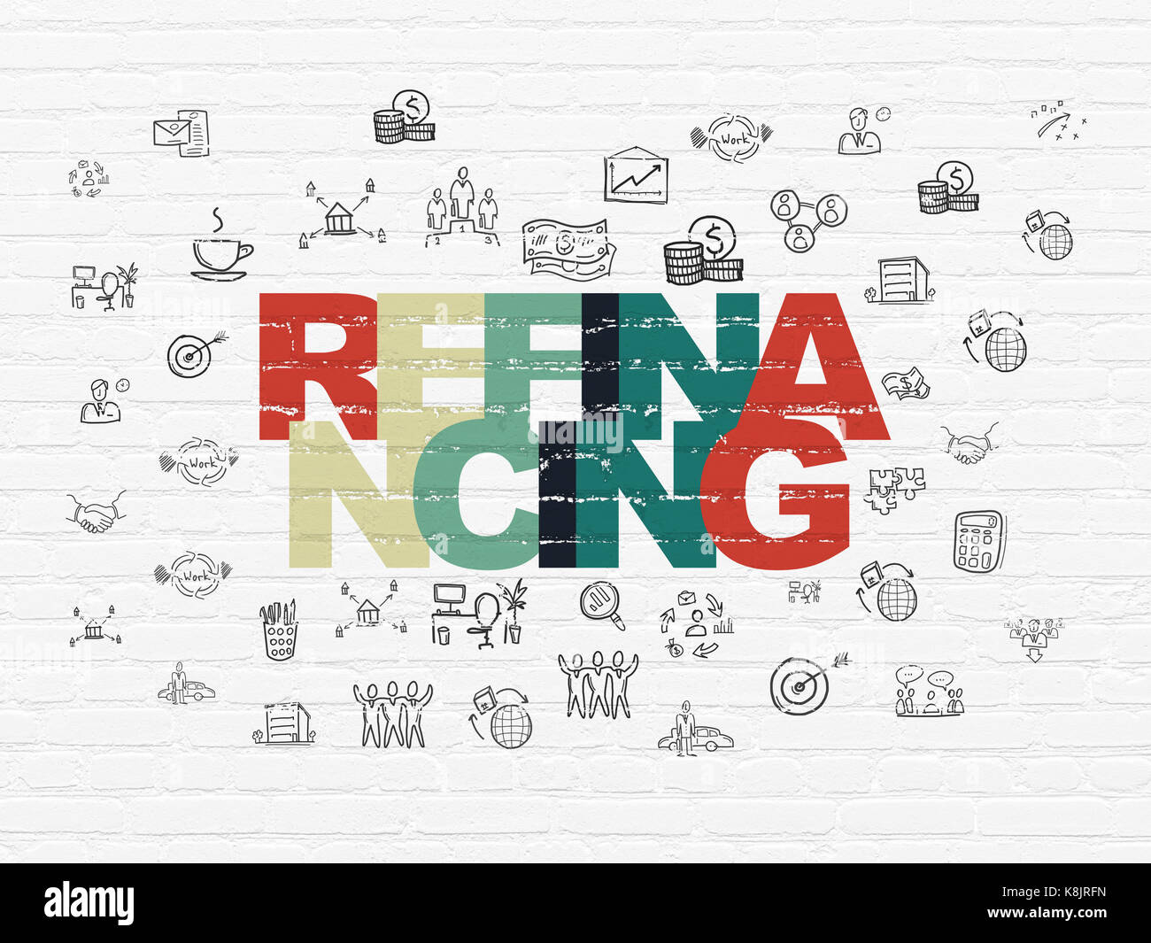 Business concept: Refinancing on wall background Stock Photo - Alamy