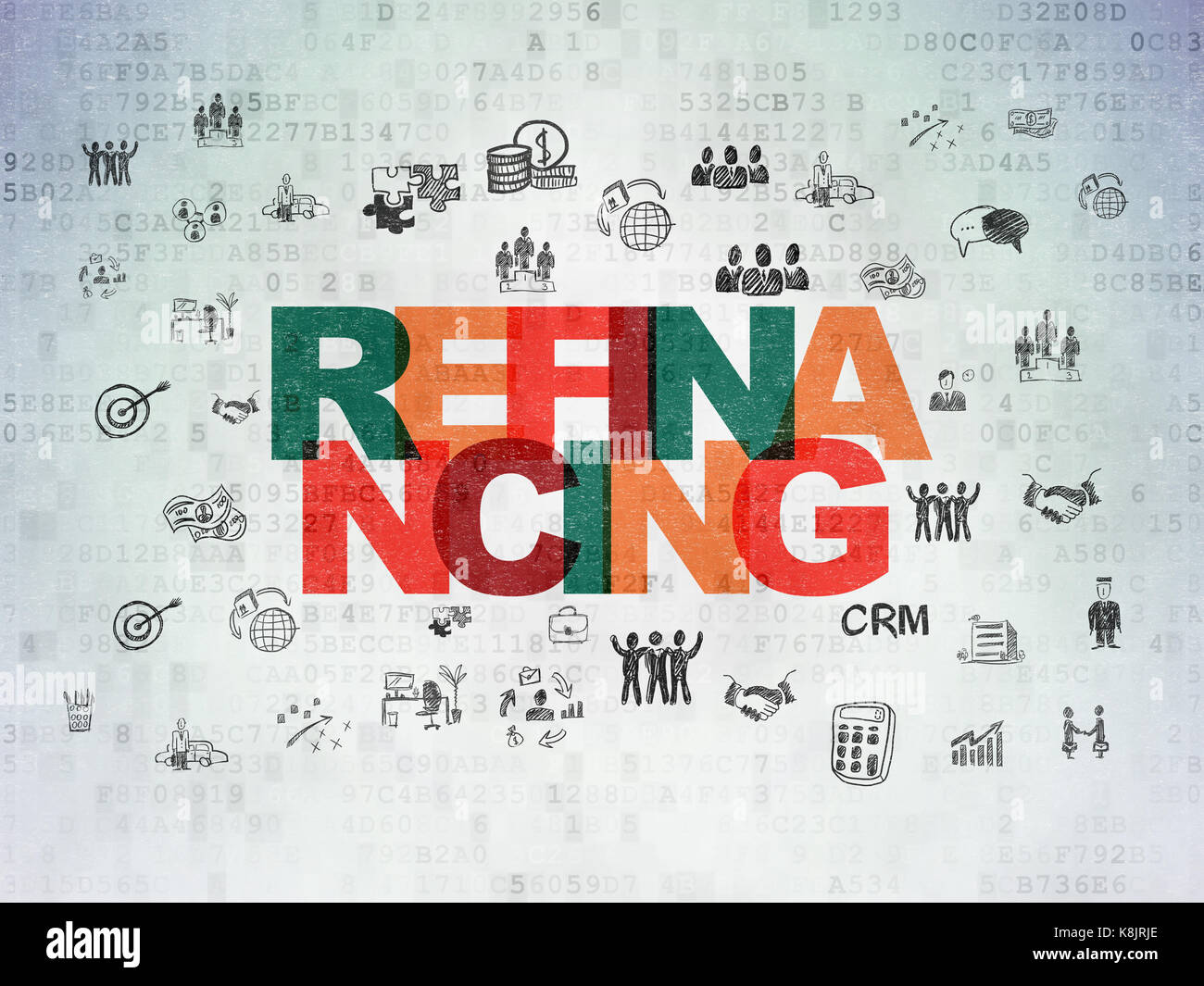 Finance concept: Refinancing on Digital Data Paper background Stock ...