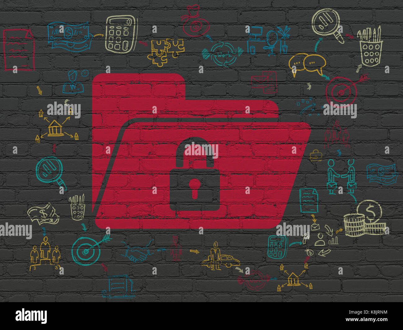 Business concept: Folder With Lock on wall background Stock Photo - Alamy