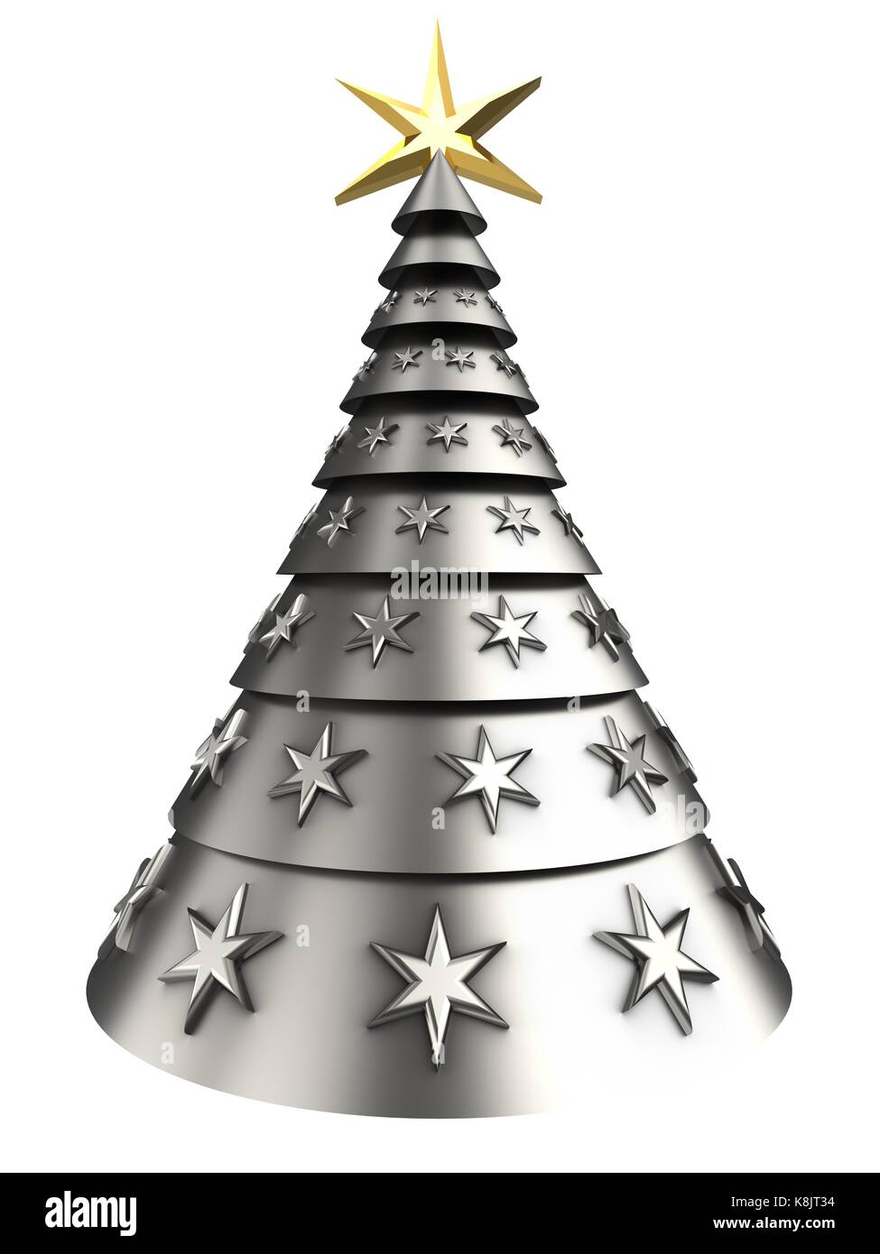 3d illustration of metal Christmas tree over white background with ...