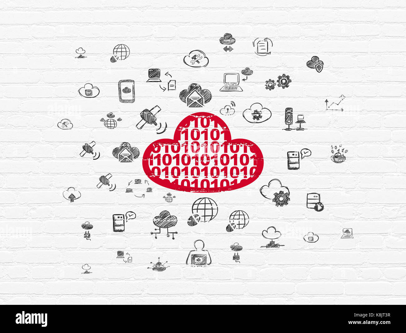 Cloud networking concept: Cloud With Code on wall background Stock ...