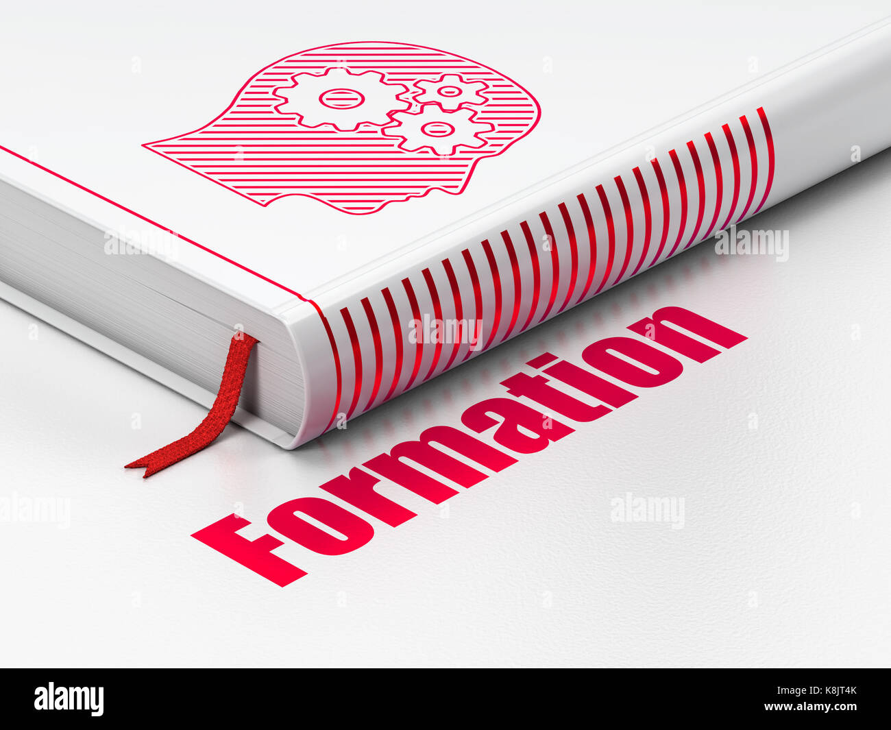Studying concept: book Head With Gears, Formation on white background ...