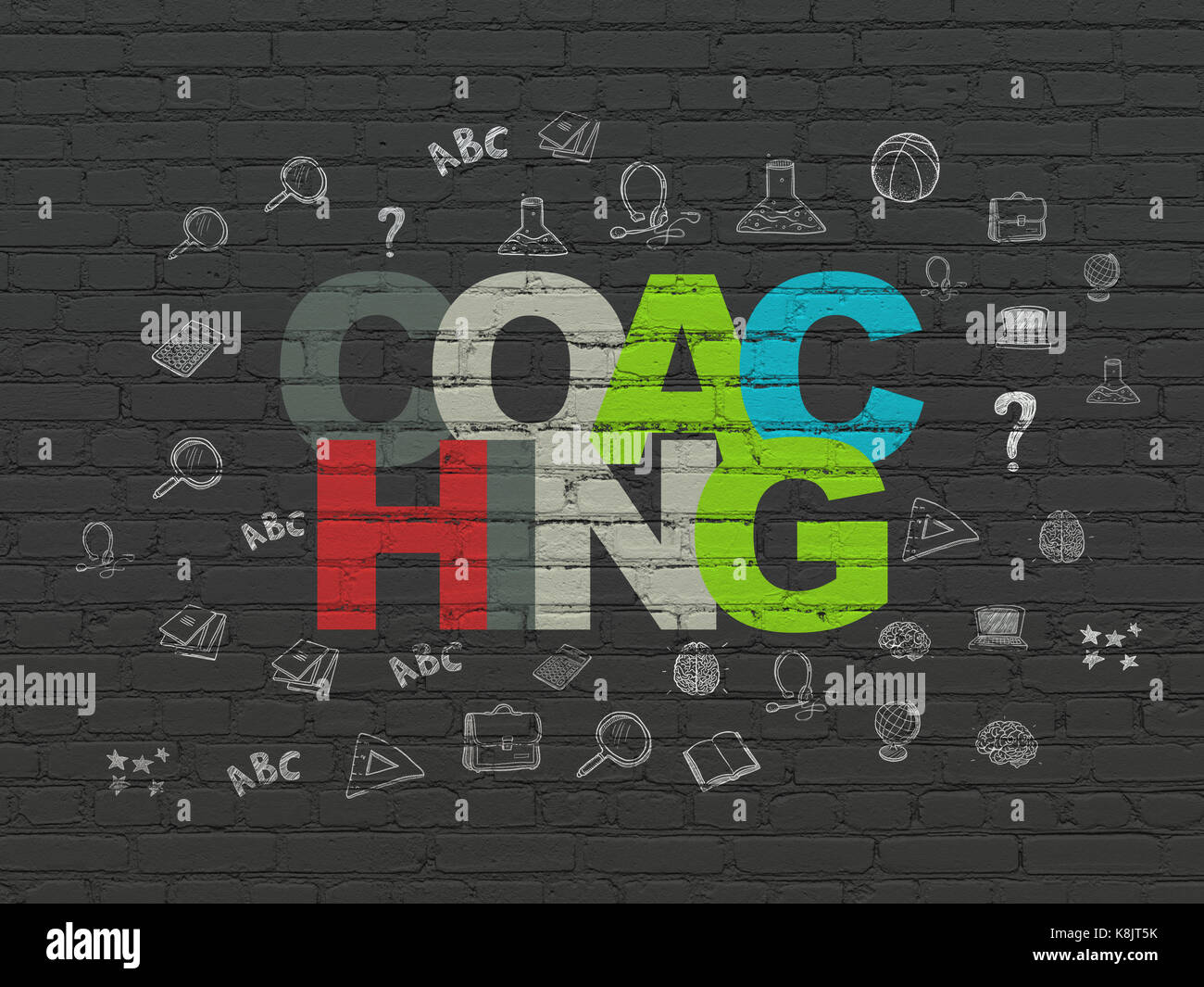 Education concept: Coaching on wall background Stock Photo - Alamy