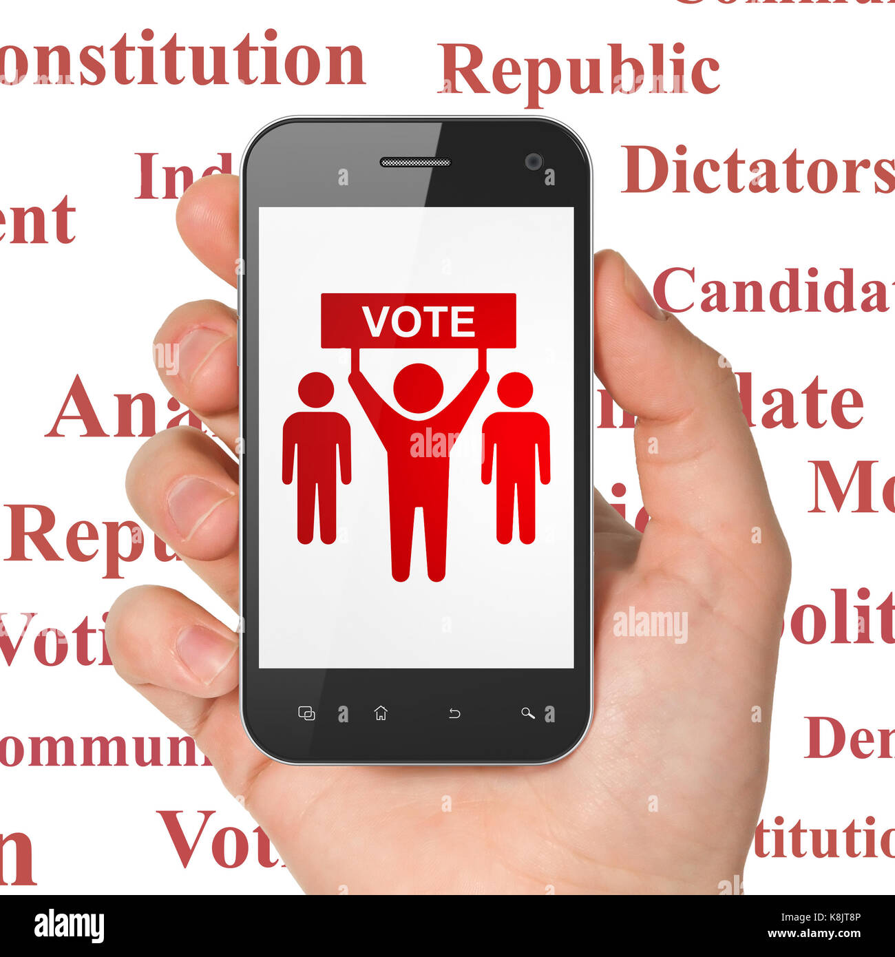 Politics concept: Hand Holding Smartphone with Election Campaign on ...