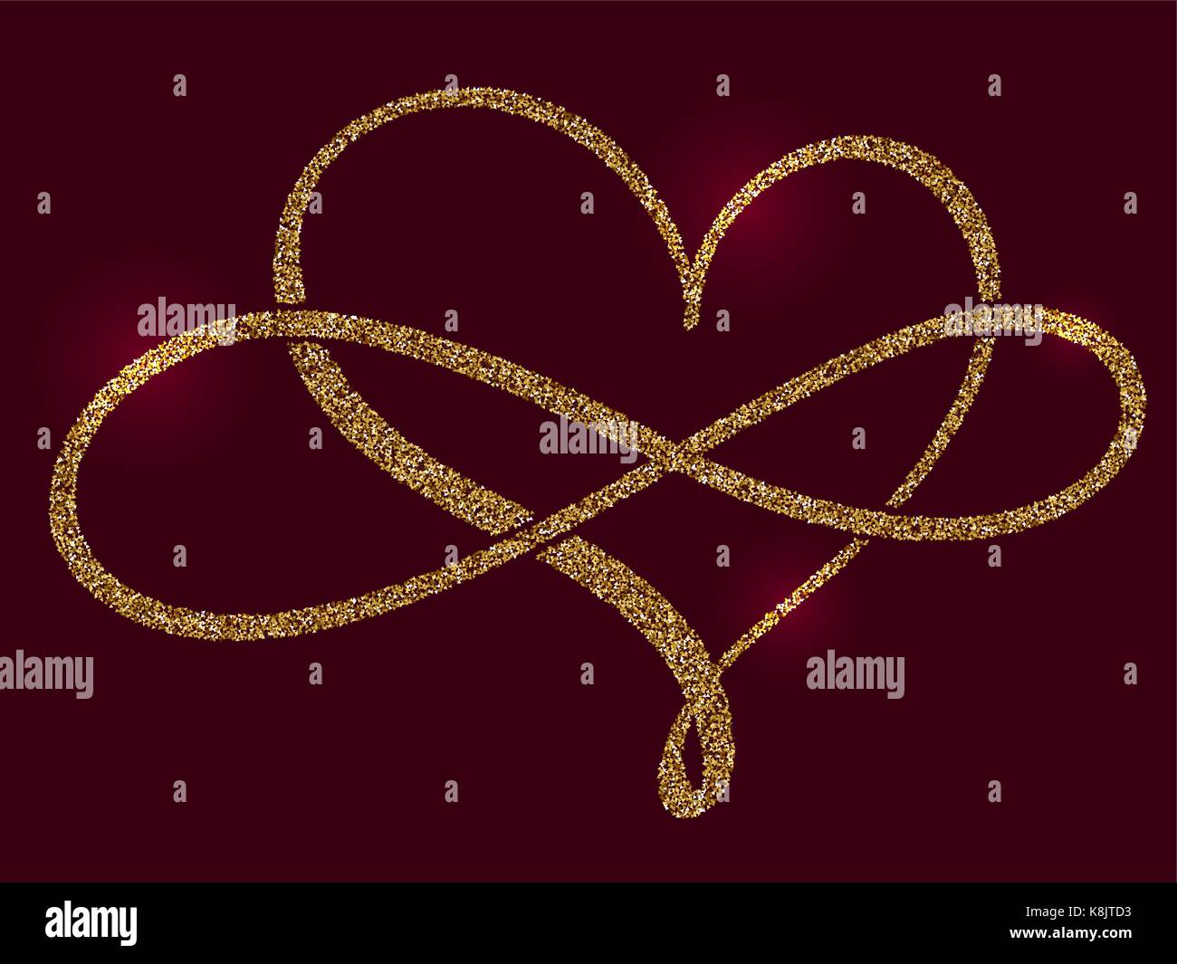 golden calligraphic heart and a sign of infinity on a claret background ...