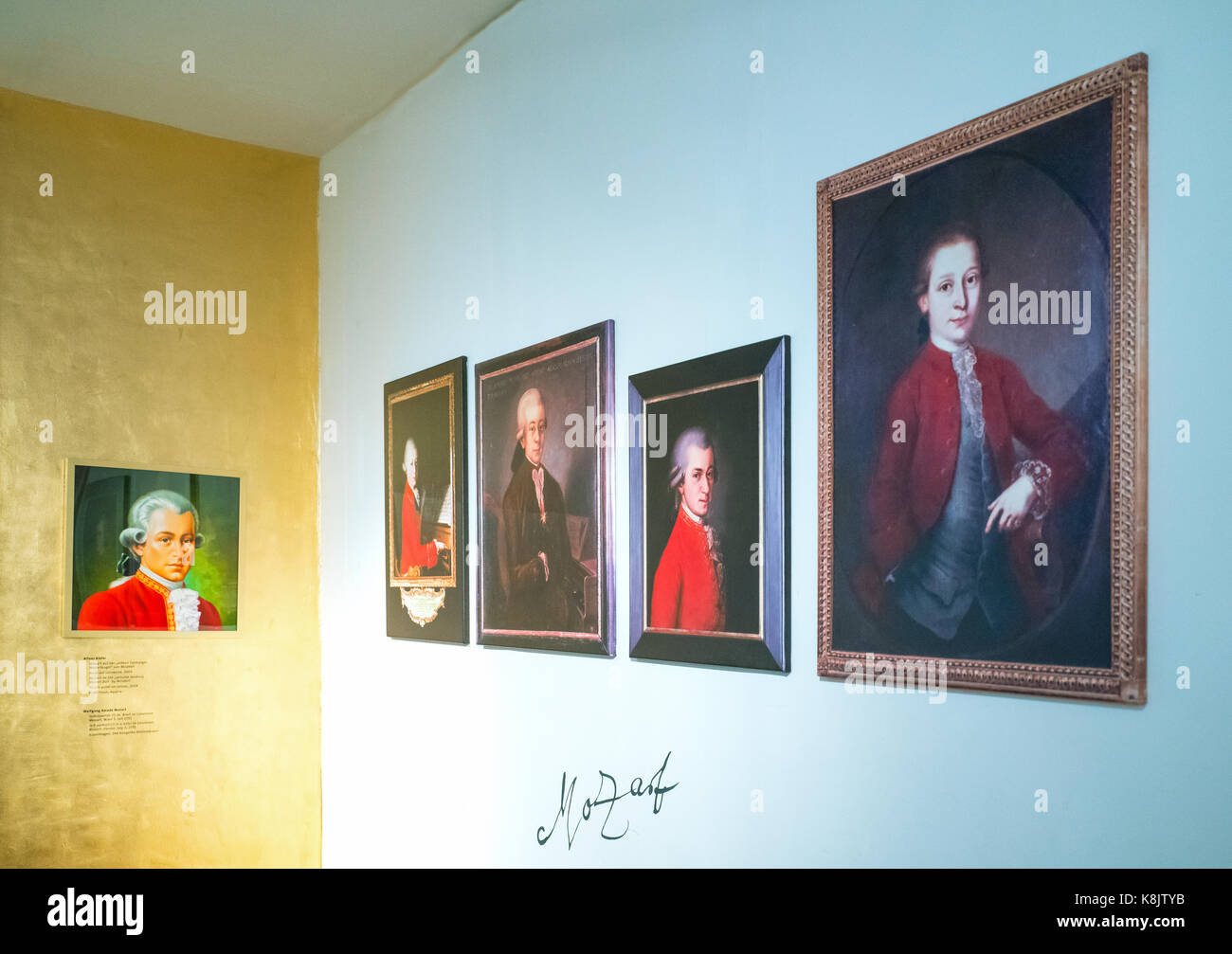Salzburg, Austria - August 3, 2016: W.A. Mozart portraits in the family ...