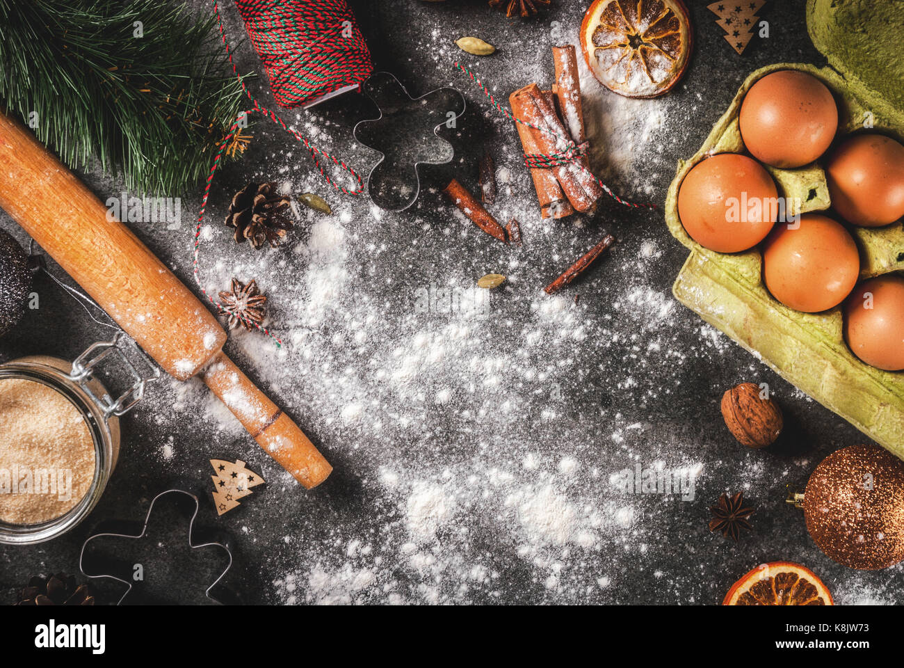 Christmas, New Year holiday cooking background. Ingredients, spices ...