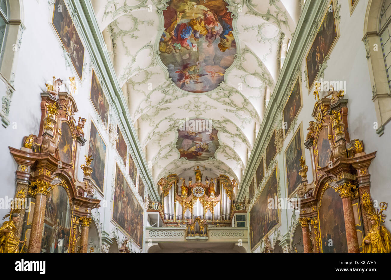 Salzburg, Austria - August 4, 2016: The ancient organ in the nave of ...