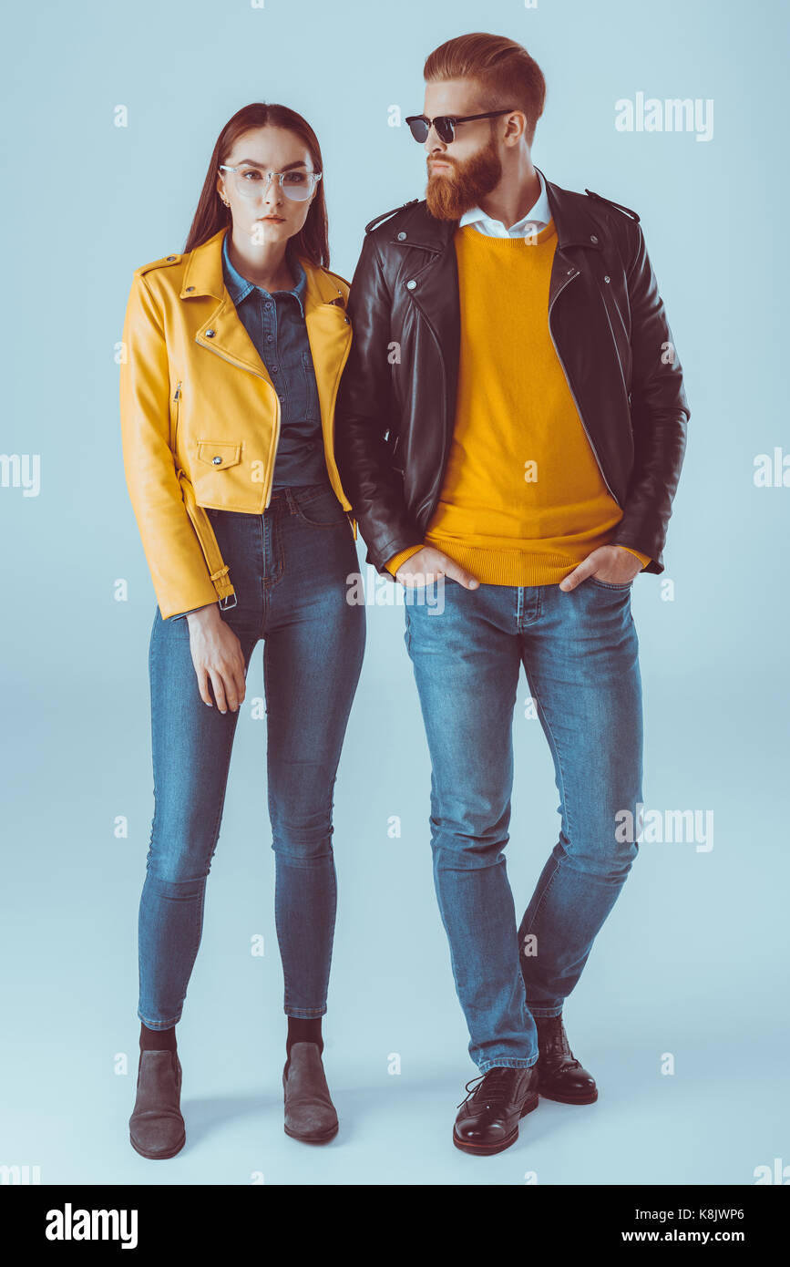 fashionable couple in leather jackets Stock Photo - Alamy