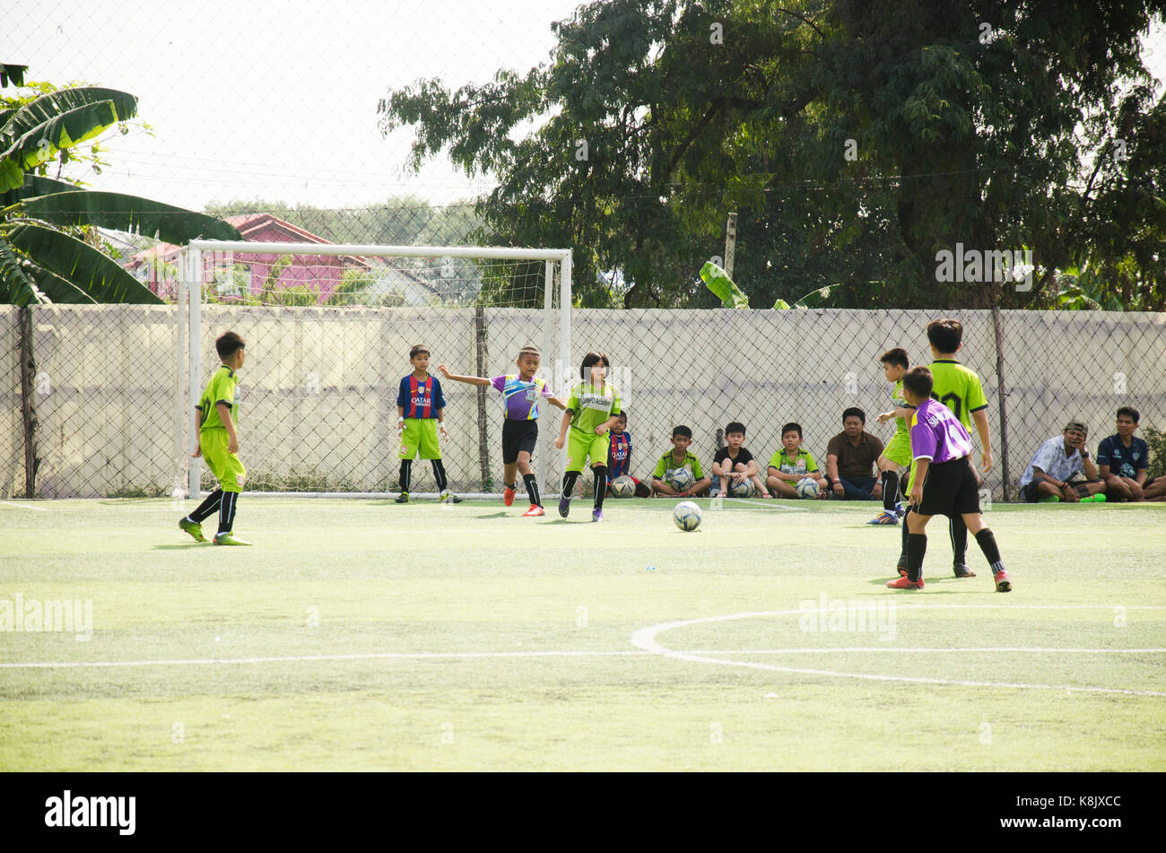 Asian thai children playing futsal in tournament at futsal pitch on ...
