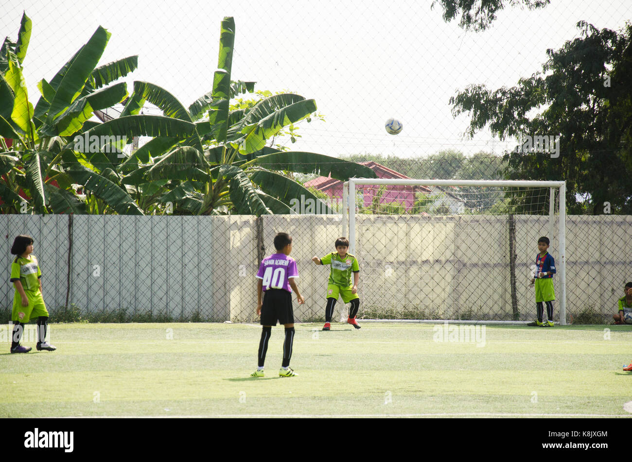 Asian thai children playing futsal in tournament at futsal pitch on ...