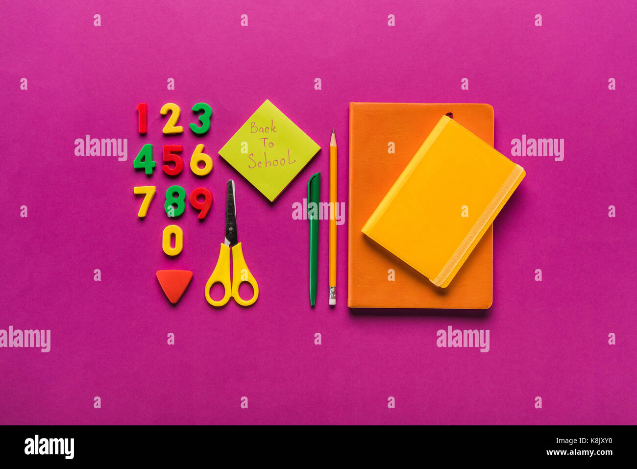 composition of colorful school supplies with plastic numbers Stock ...