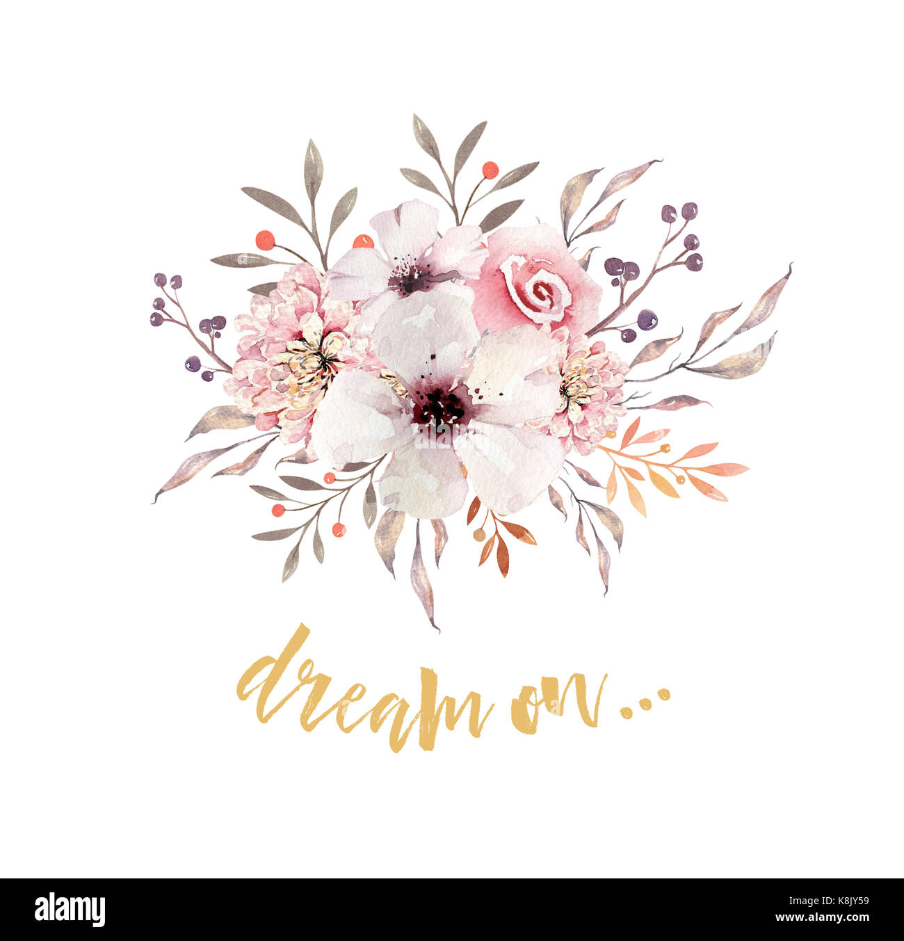 Watercolor boho floral bouquets. Watercolour bohemian natural frame ...