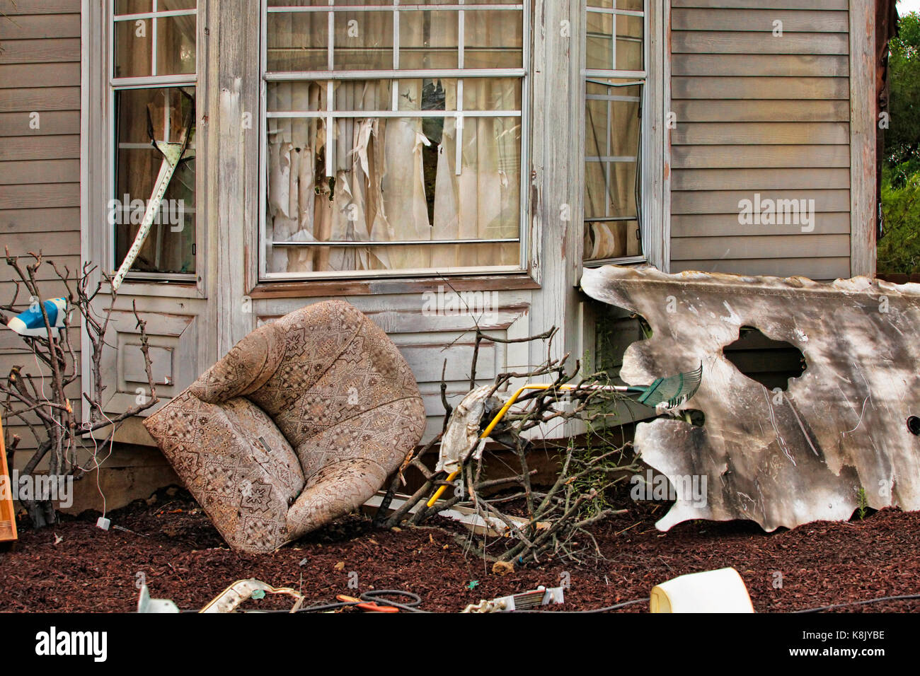 Wooden house damaged by disaster Stock Photo - Alamy