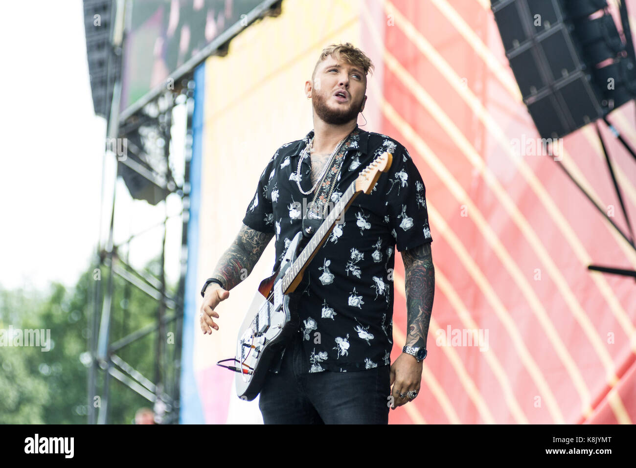 James Arthur performs at V Festival watched by girlfriend Jessica Grist ...