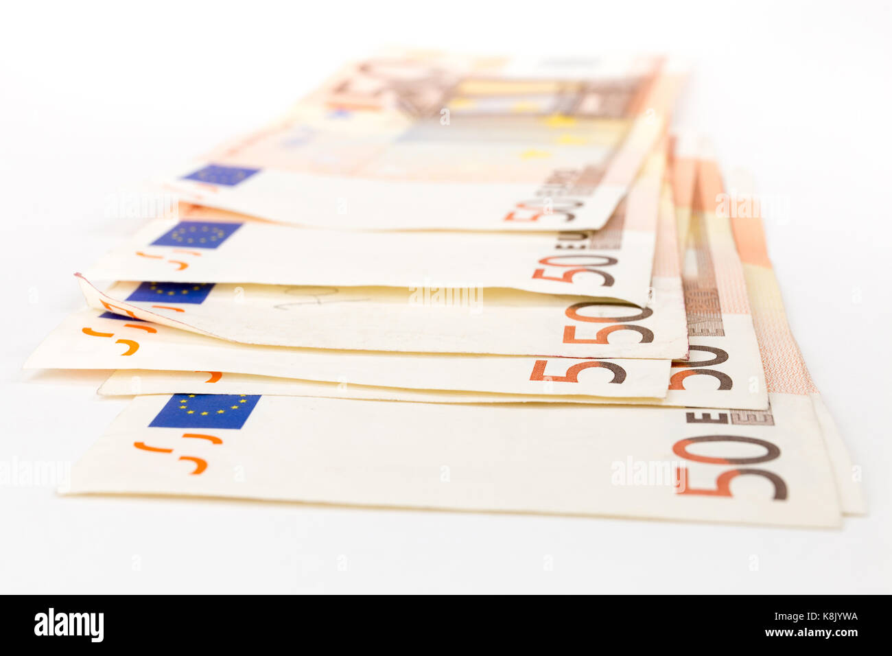 Stack of Euro banknotes isolated. 50 Euro banknotes. European currency ...