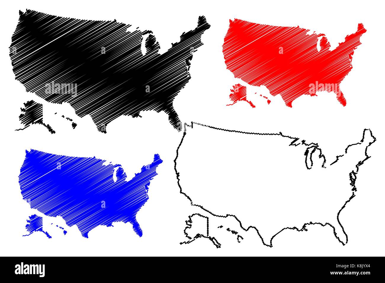 United States of America map vector illustration, scribble sketch USA ...
