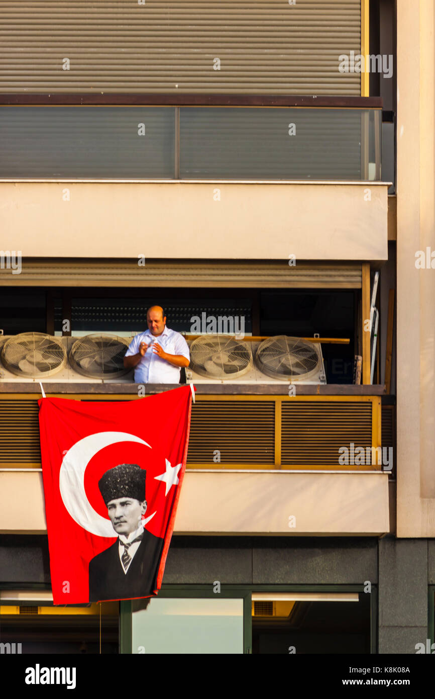 Man over turkish flag with Ataturk Stock Photo - Alamy