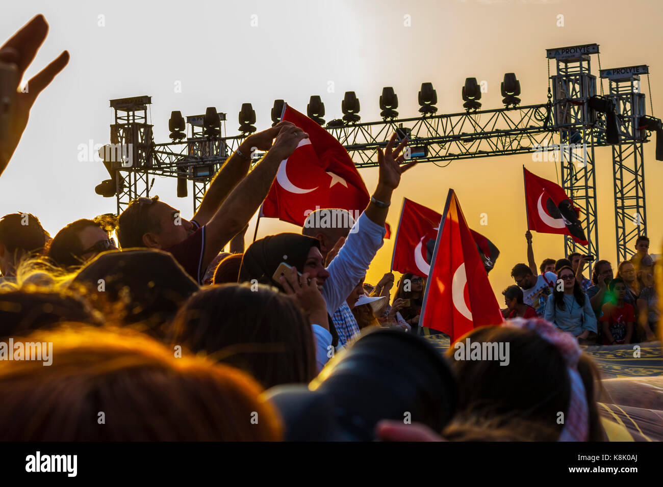 Turkish crowd in the sunset commemorating liberation from greeks Stock ...