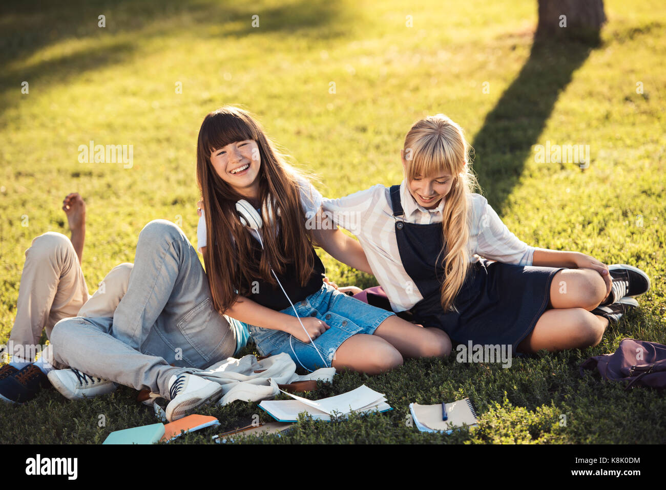 teenagers studying in park Stock Photo - Alamy