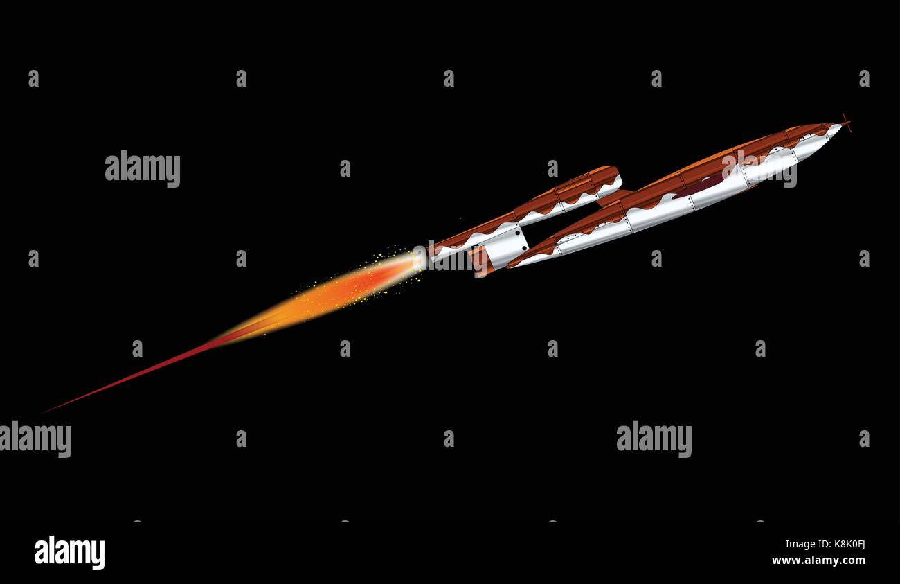 V1 German World War 2 Rocket launched over a black background Stock ...