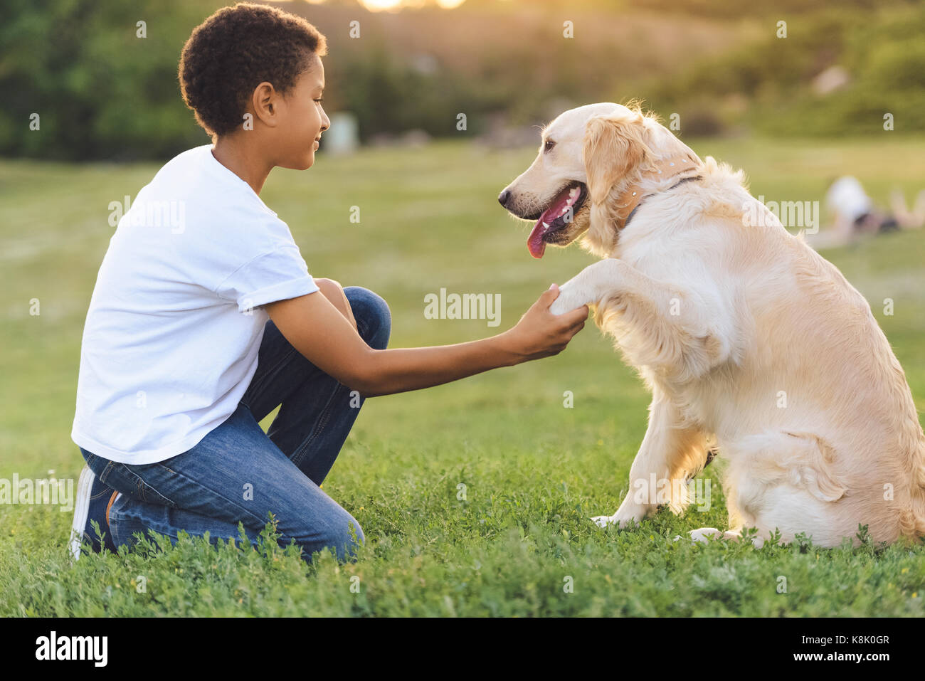 african american teenager with dog Stock Photo - Alamy