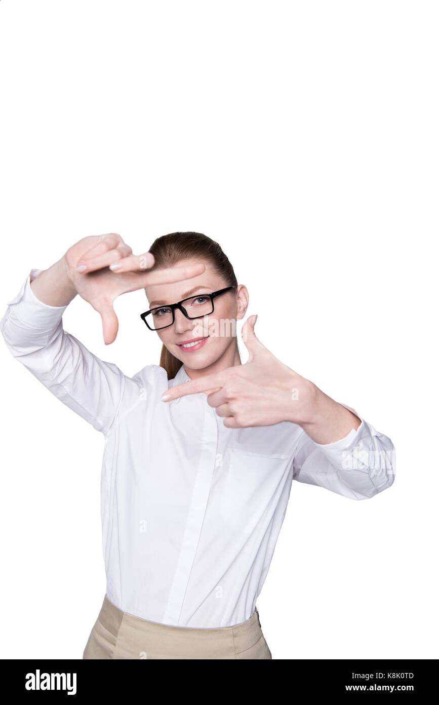 businesswoman showing frame with hands Stock Photo - Alamy
