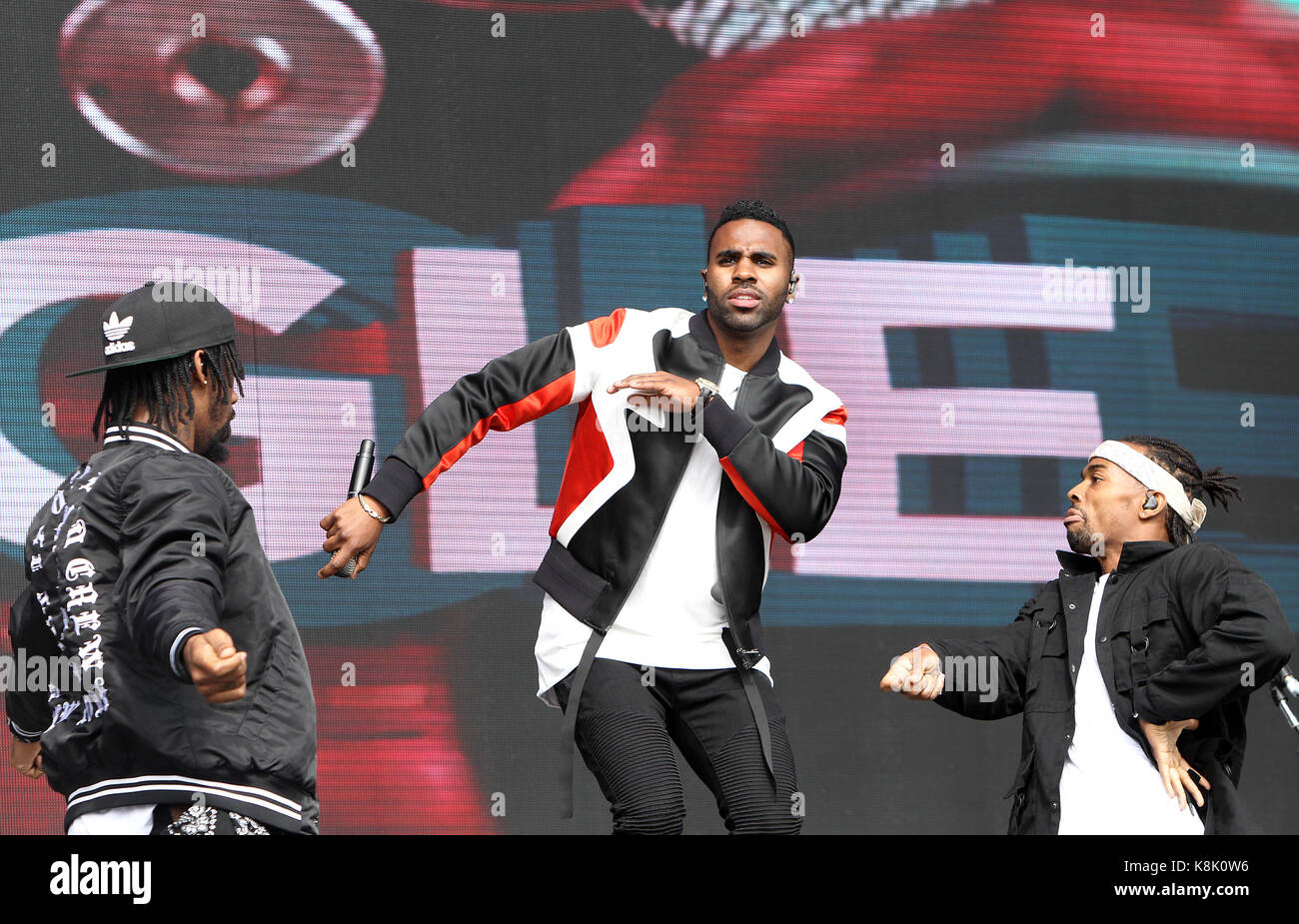 Jason Derulo performing on the main stage during Day Two of V Festival ...