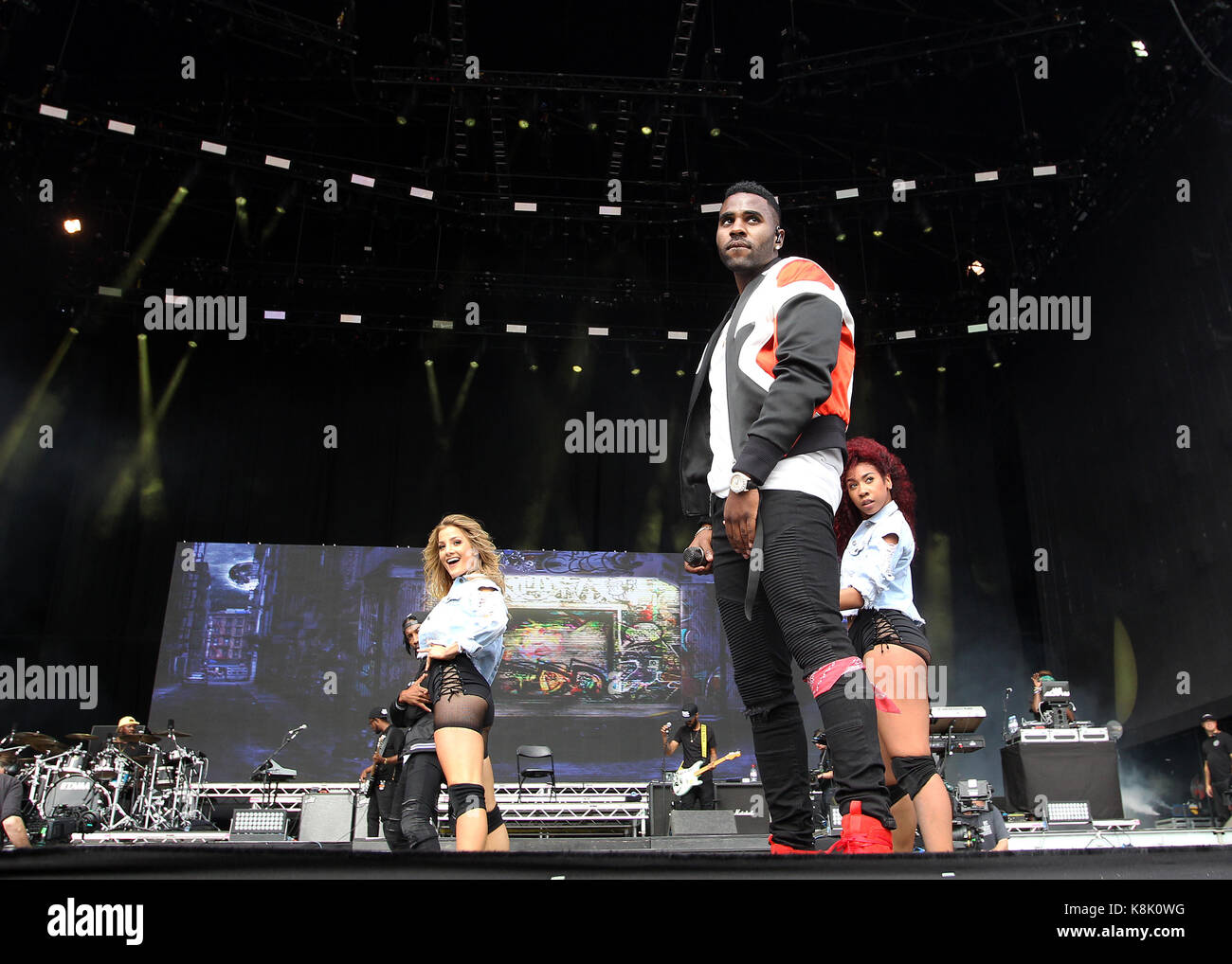 Jason Derulo performing on the main stage during Day Two of V Festival ...