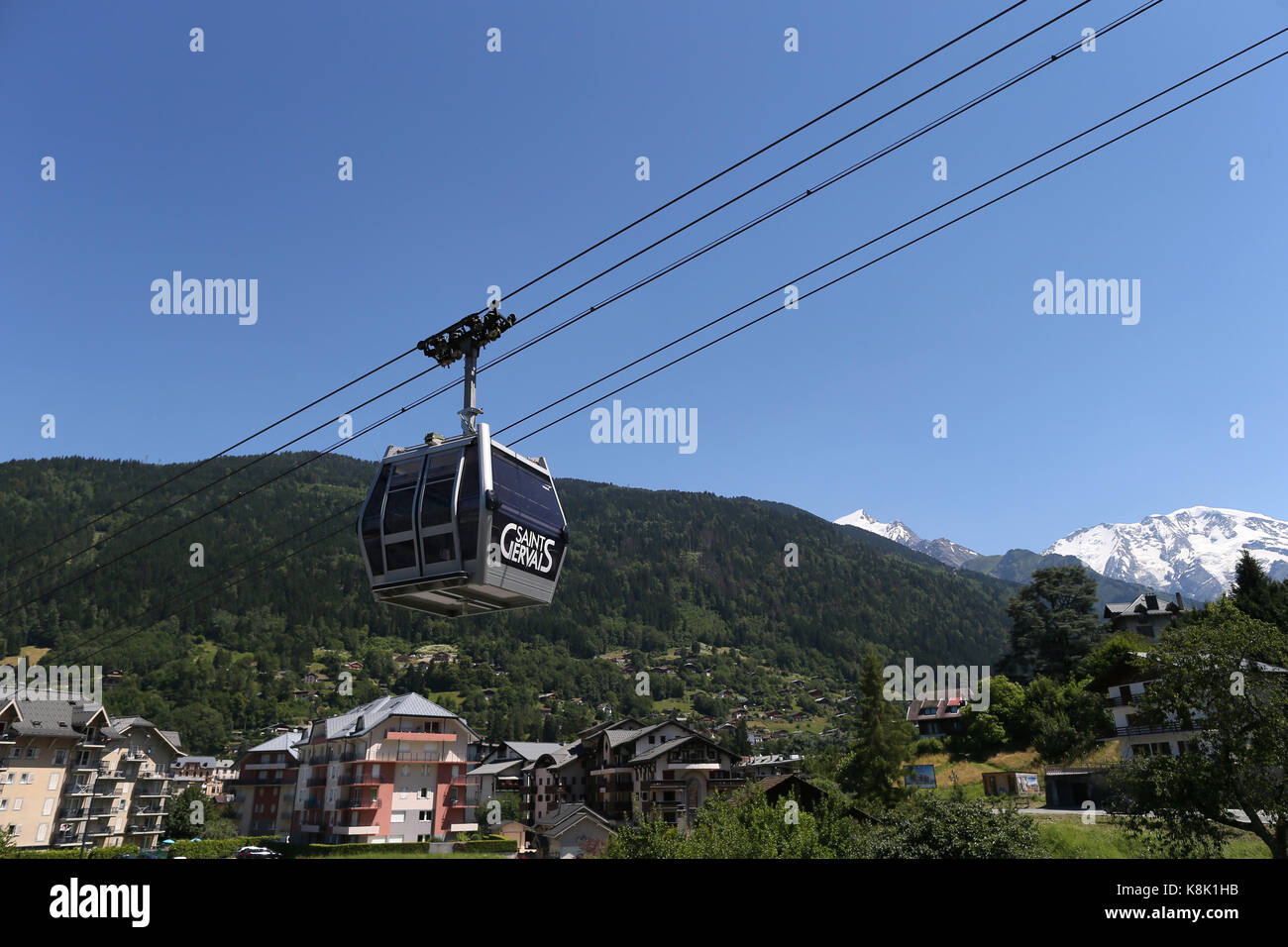 French alps. mont blanc massif. gondola cable car at saint-gervais ...