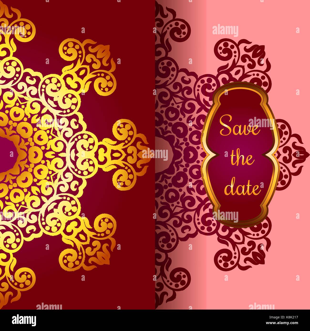 Rich gold invitation card in the Indian style. Bohemian Cards with ...