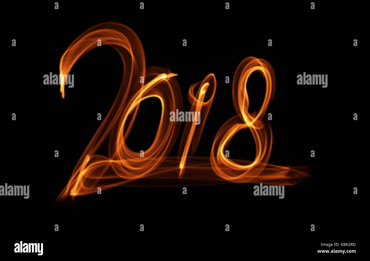Happy new year 2018 isolated numbers lettering written with fire flame ...
