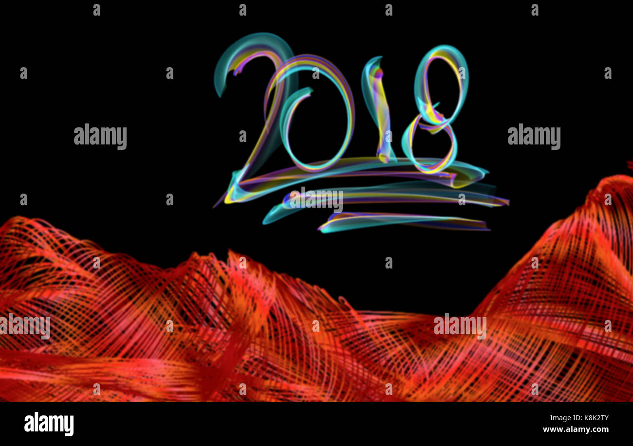 Happy new year 2018 isolated numbers lettering written with fire flame ...