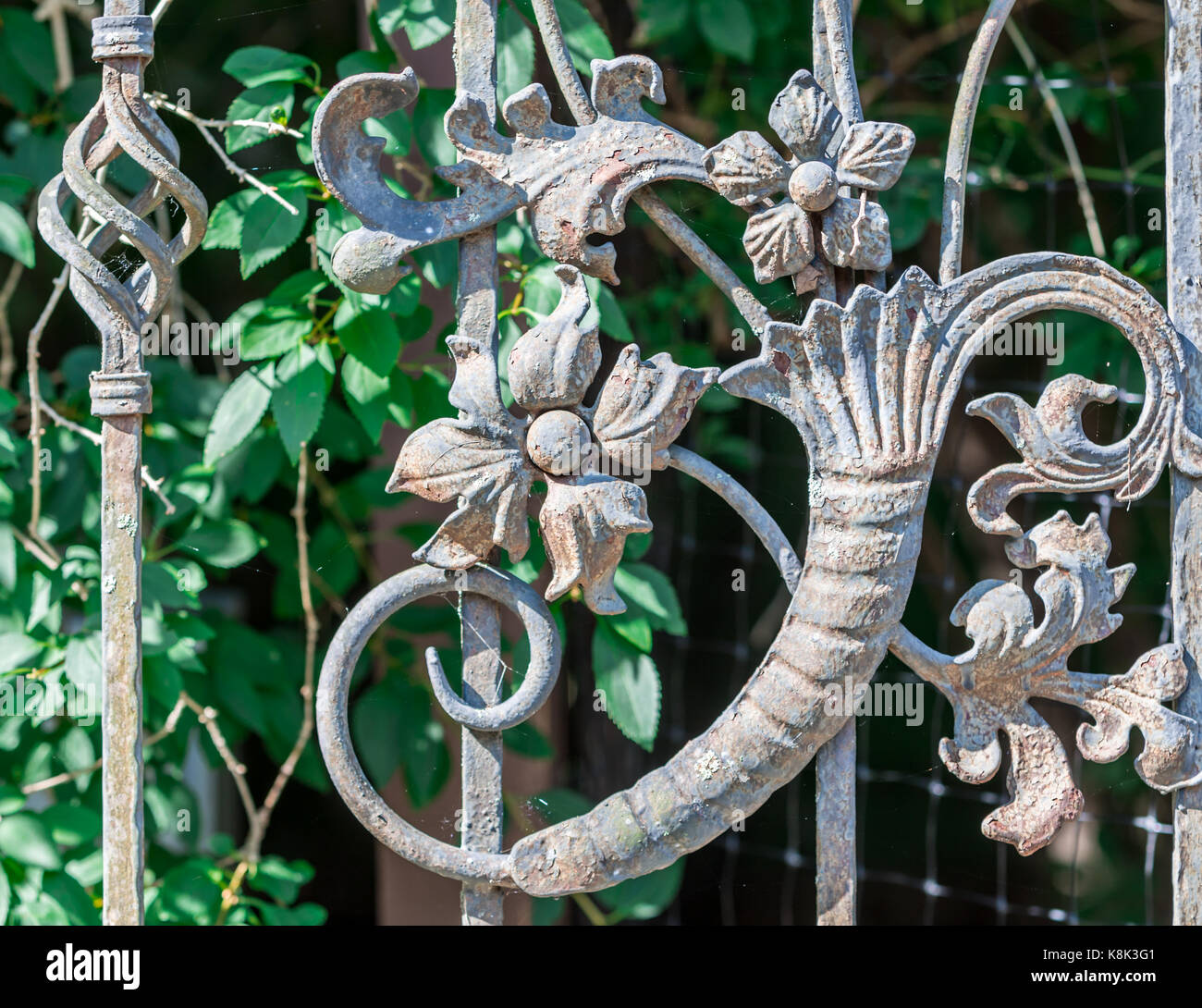 detail image of ornate iron work on a gate in the hamptons, eastern ...