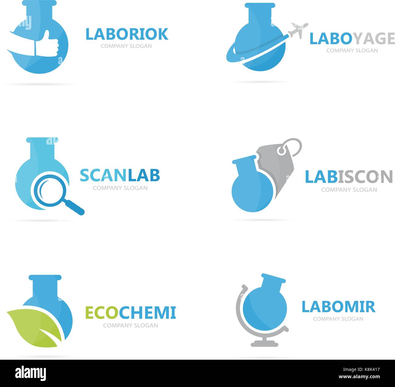 Set of lab bottle logo combination. Bulb and flask symbol or icon ...