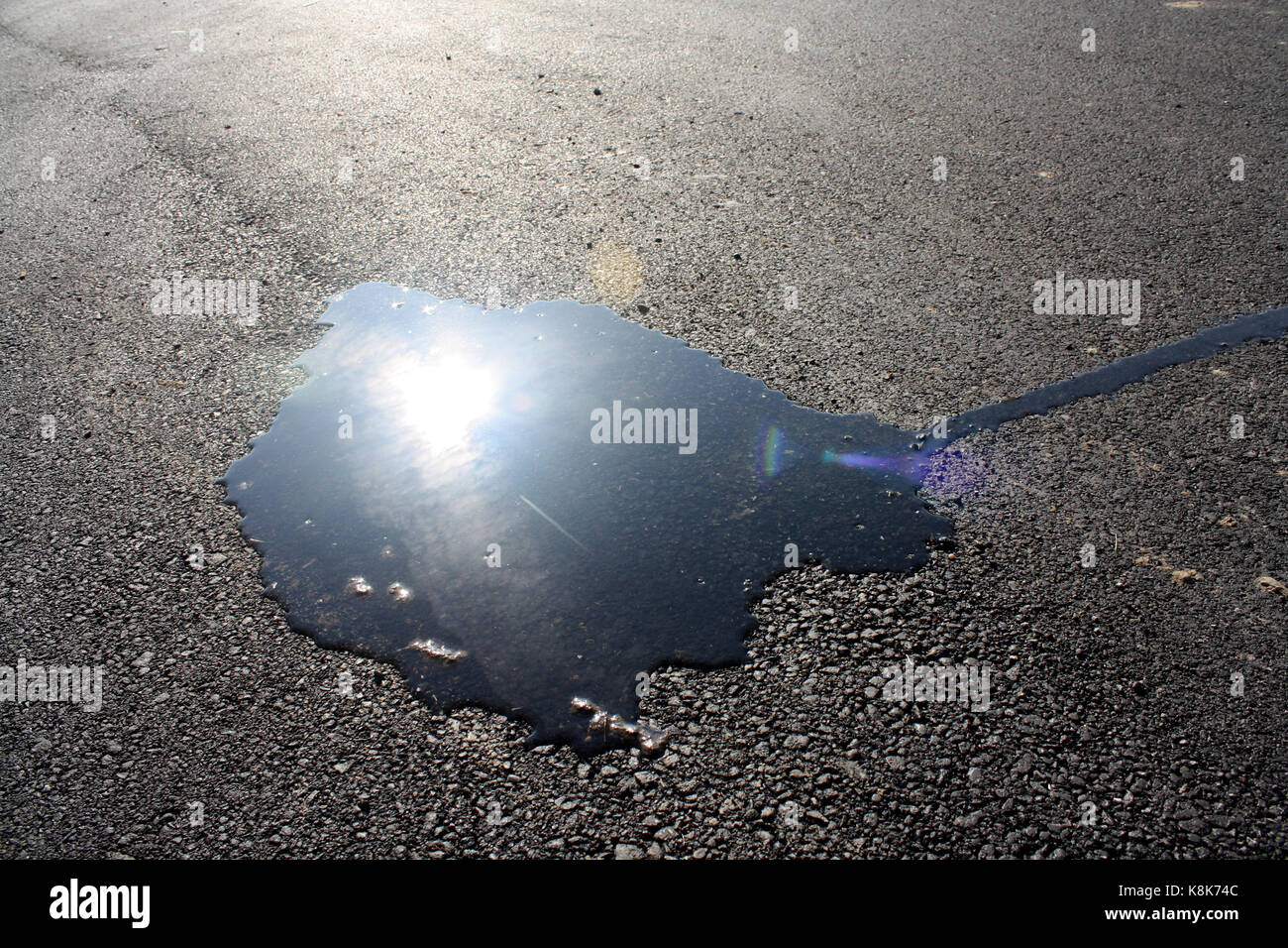 Sun Reflection in Water Puddle on Pavement Stock Photo: 160233260 - Alamy