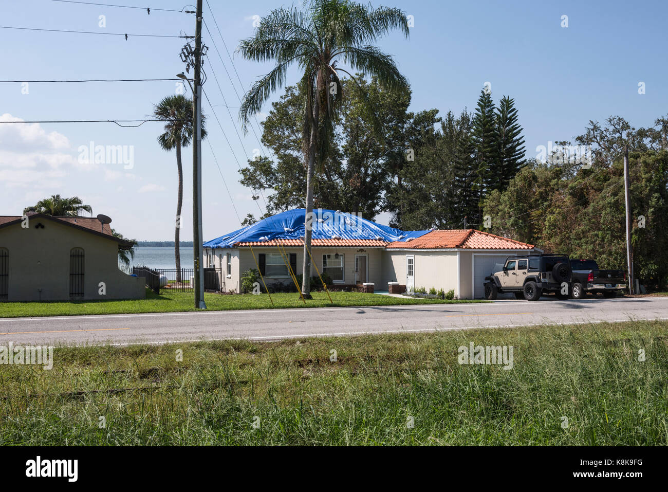 Blue Tarp used for Irma Hurricane Roof Damage in Central Florida, USA ...