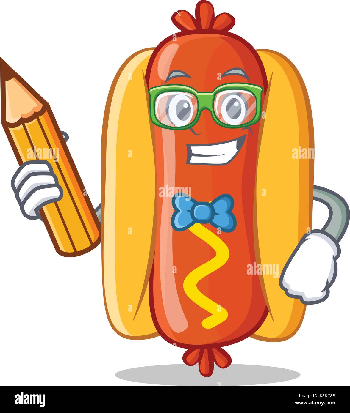 Student With Pencil Hot Dog Cartoon Character Stock Vector Image & Art ...