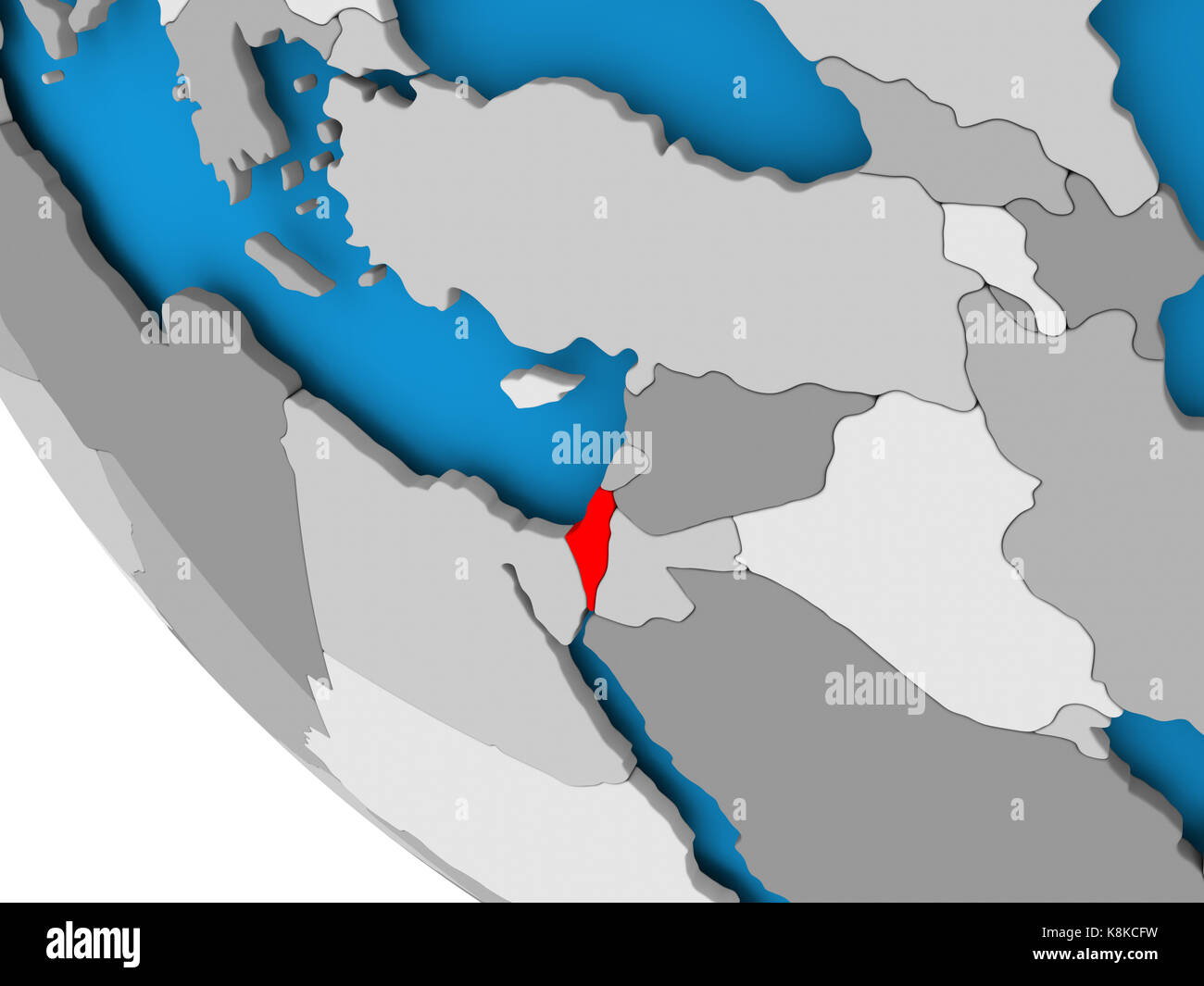 Map of Israel in red on political globe. 3D illustration Stock Photo ...