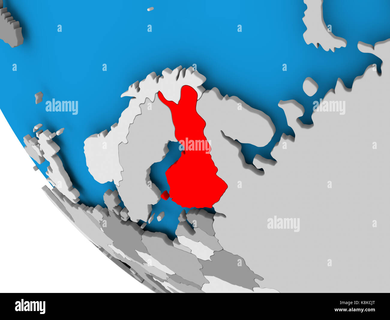 Map of Finland in red on political globe. 3D illustration Stock Photo ...