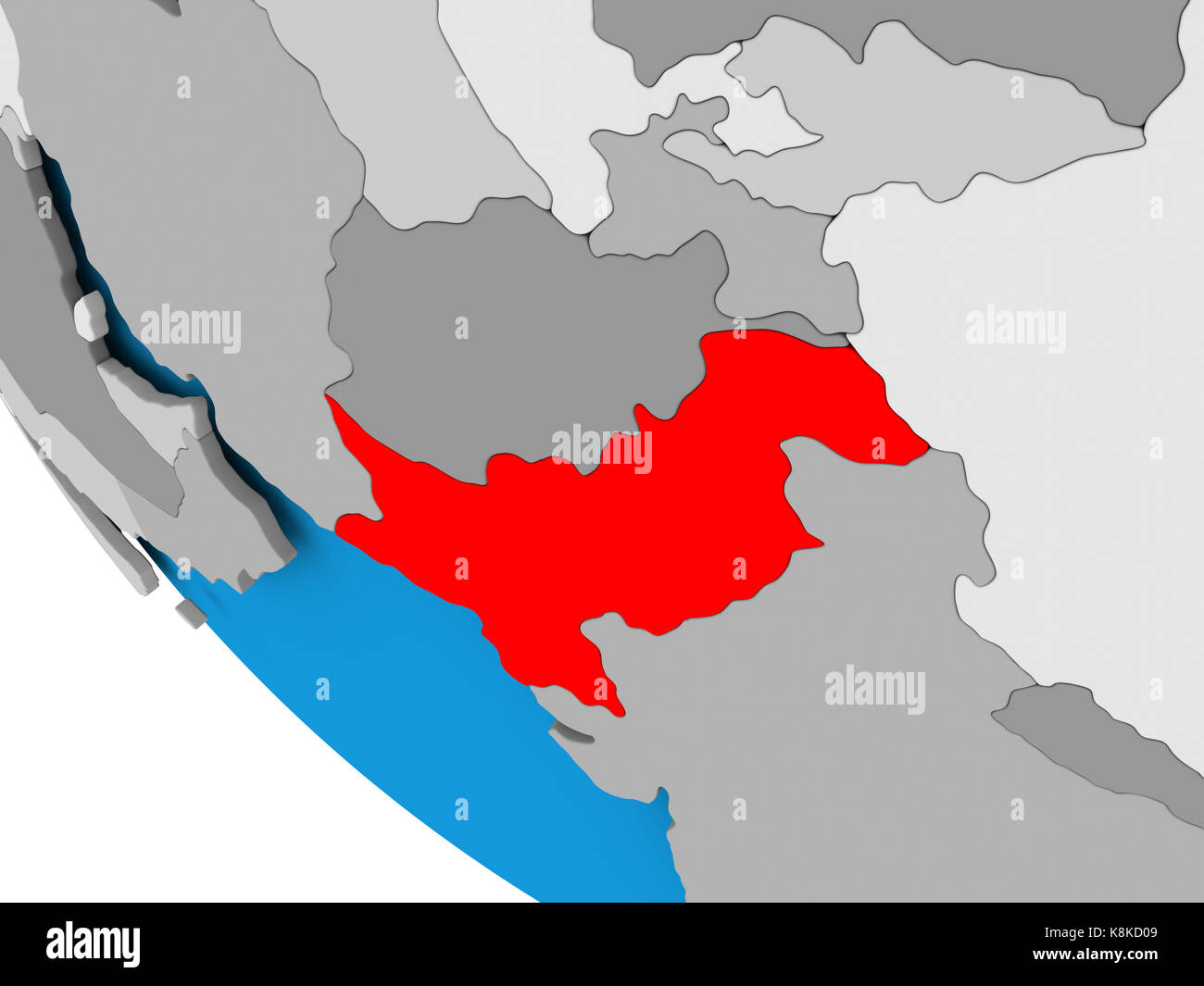 Map of Pakistan in red on political globe. 3D illustration Stock Photo ...