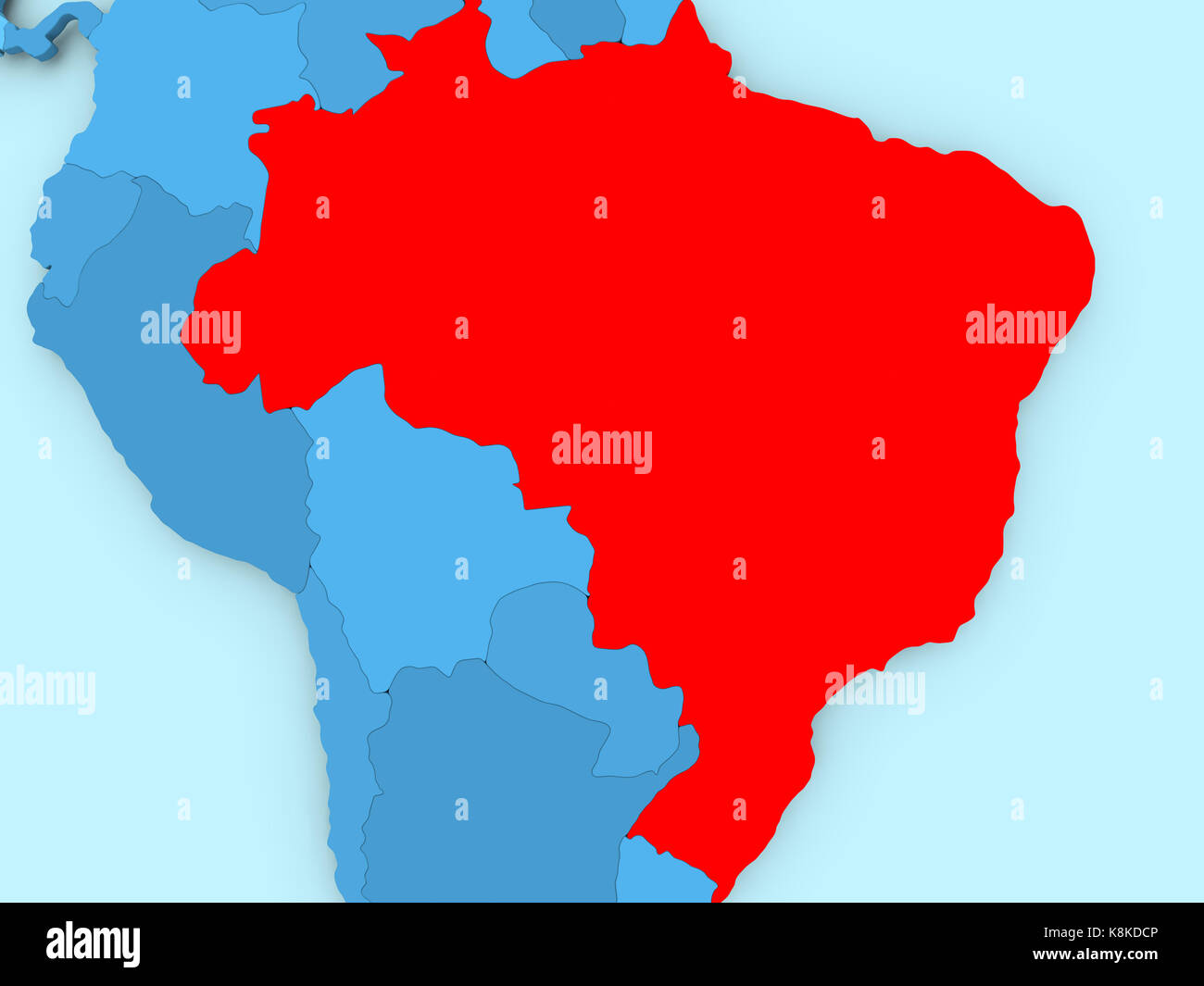 Brazil in red on blue political map. 3D illustration Stock Photo - Alamy